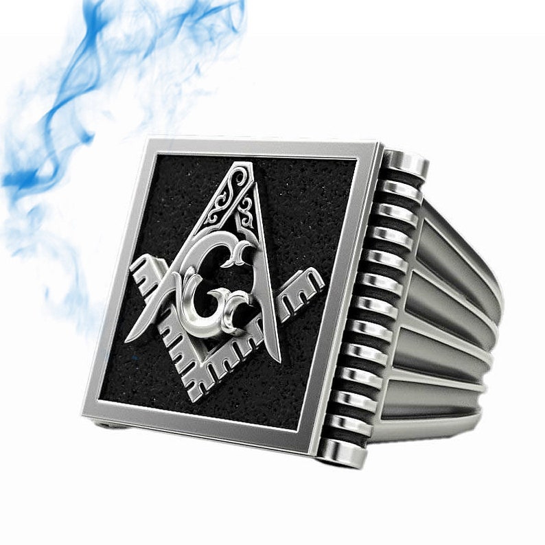 Solid Sterling Silver Masonic Men's Blue Lodge Freemasonry Ring ...