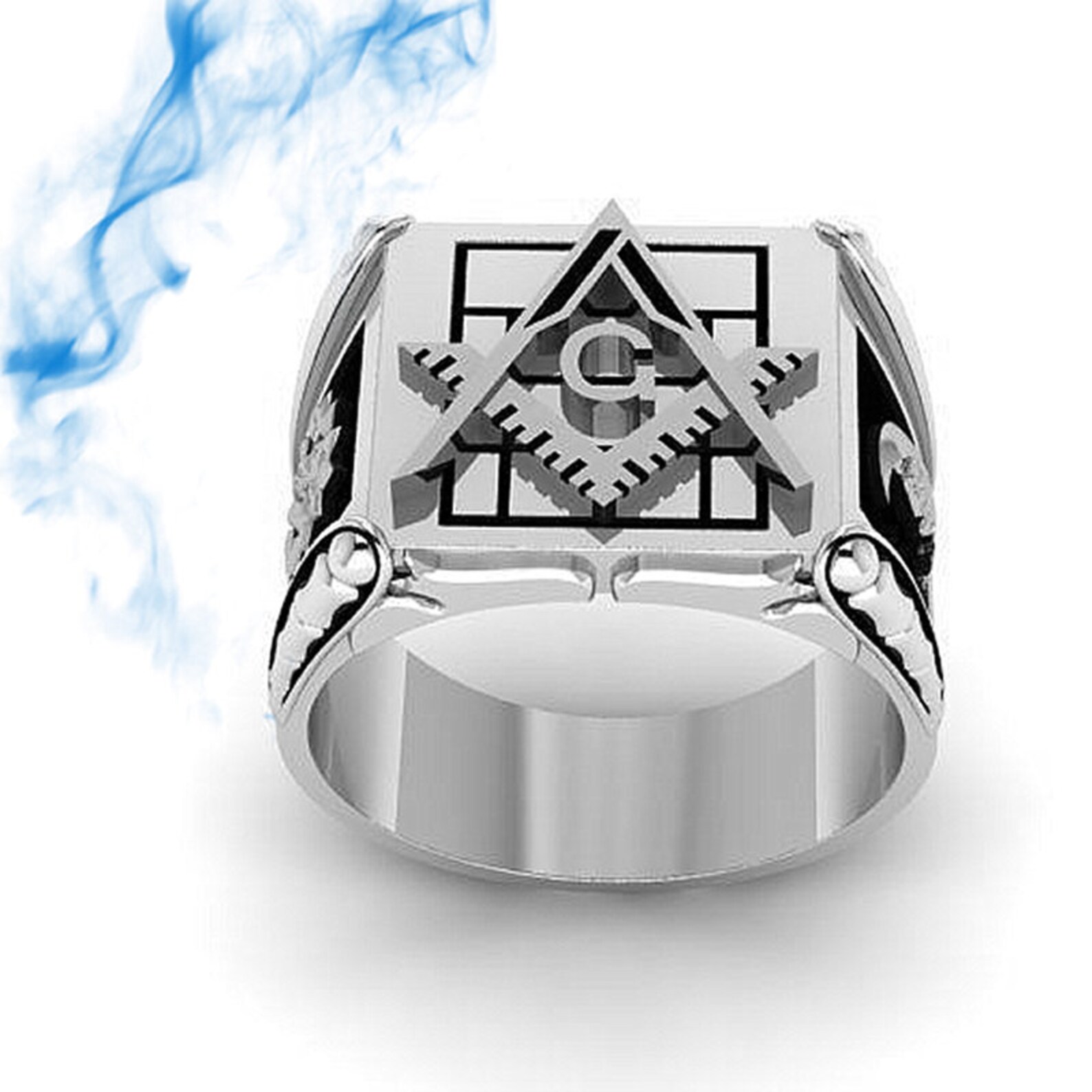 Solid Sterling Silver Masonic Men's Blue Lodge Freemasonry Ring ...