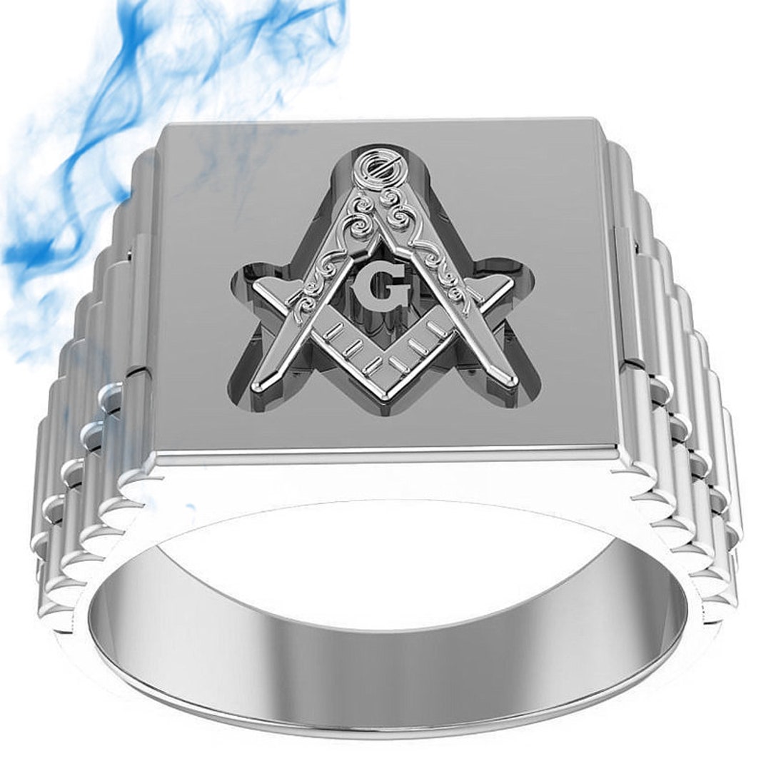 Solid Sterling Silver Masonic Men's Blue Lodge Freemasonry Ring ...