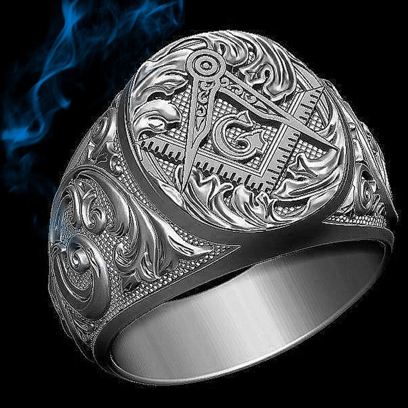 Solid Sterling Silver Masonic Men's Blue Lodge Freemasonry Ring ...
