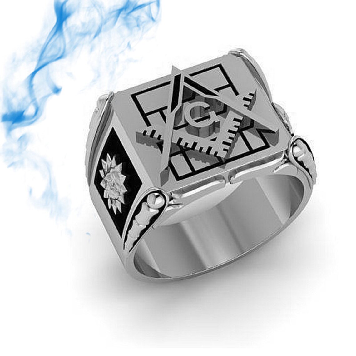 Solid Sterling Silver Masonic Men's Blue Lodge Freemasonry Ring ...