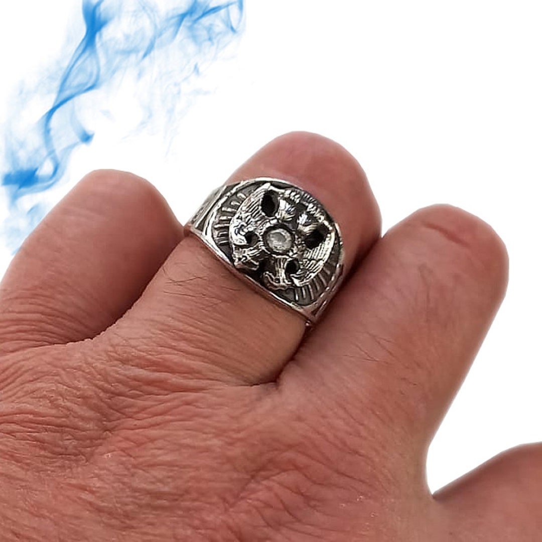 Solid Sterling Silver Masonic Scottish Rite 32nd Degree Mens Ring ...