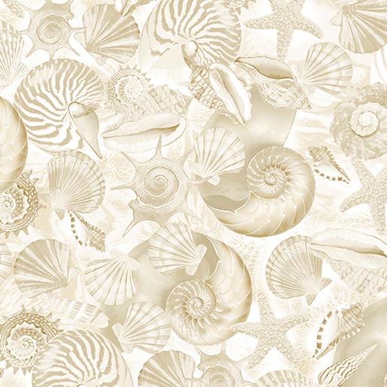 108 Inch Wide - 1 Yard Cut - Oceana Shells in Cream From Benartex ...