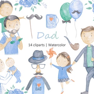 Father's Day Watercolor Clipart, Watercolor Dad and Son Clipart, Family ...