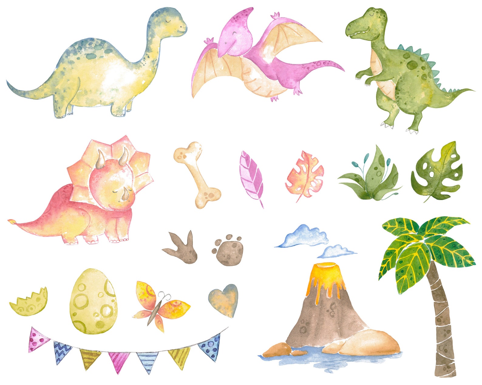 Cute Dinosaur Watercolor Clipart, PNG & JPG Digital Download - Etsy