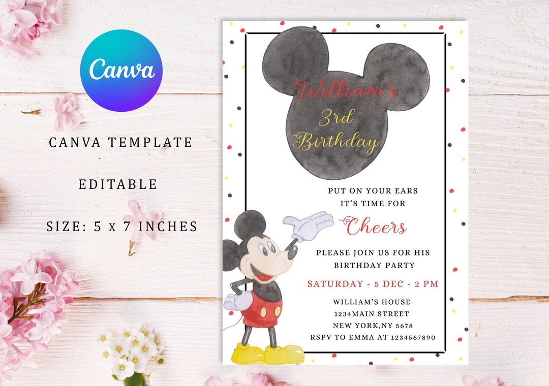 Mickey Mouse Cheers Party Invitation, Mickey Mouse Birthday Invitation ...