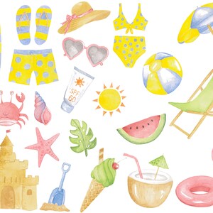 Summer Beach Party Watercolor Clipart, Beach Day Clipart, Summer ...