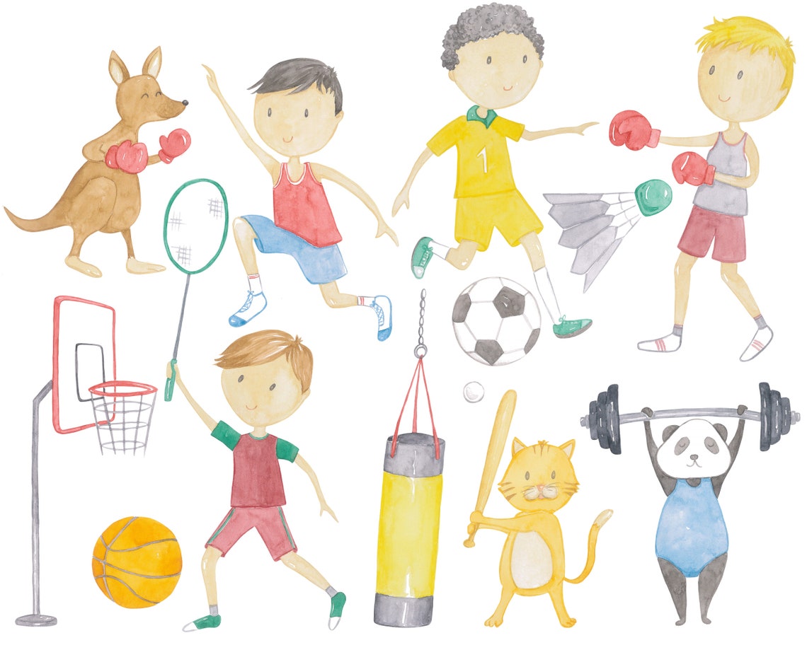 Sport Boy Watercolor Clipart, Sport Day Clipart, Watercolor Sport and ...