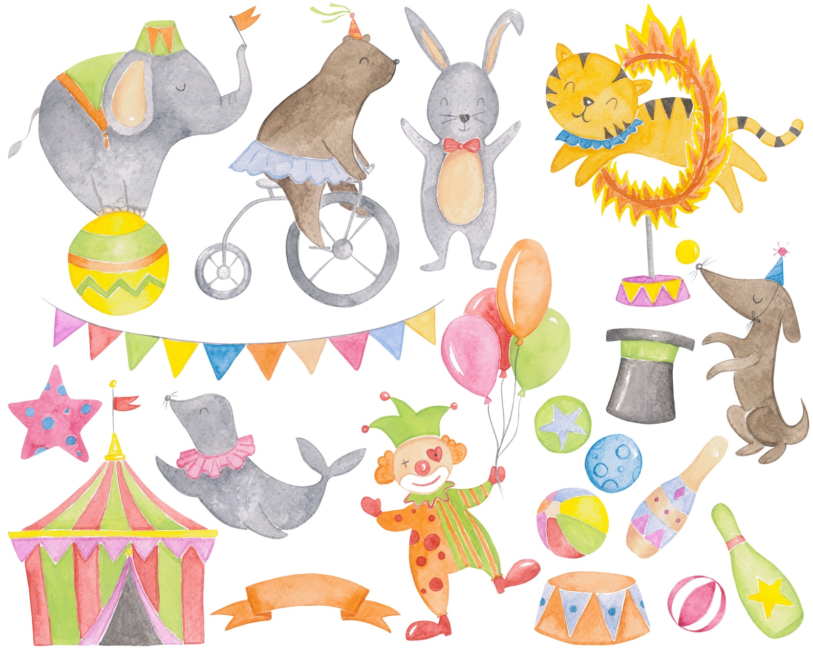 Circus Watercolor Clipart Cute Circus Animals Clipart PNG & | Etsy