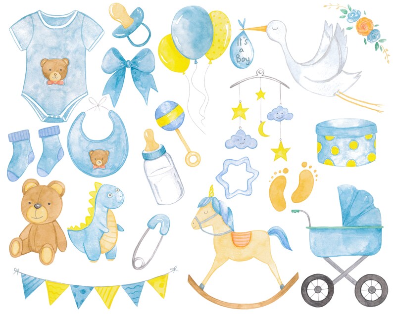 Baby Boy Watercolor Clipart Watercolor Boys Baby Shower - Etsy