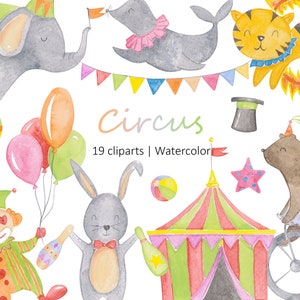 Circus Watercolor Clipart Cute Circus Animals Clipart PNG & - Etsy