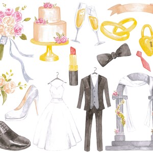 Wedding Watercolor Clipart, Bride Clipart, Watercolor Wedding Elements ...