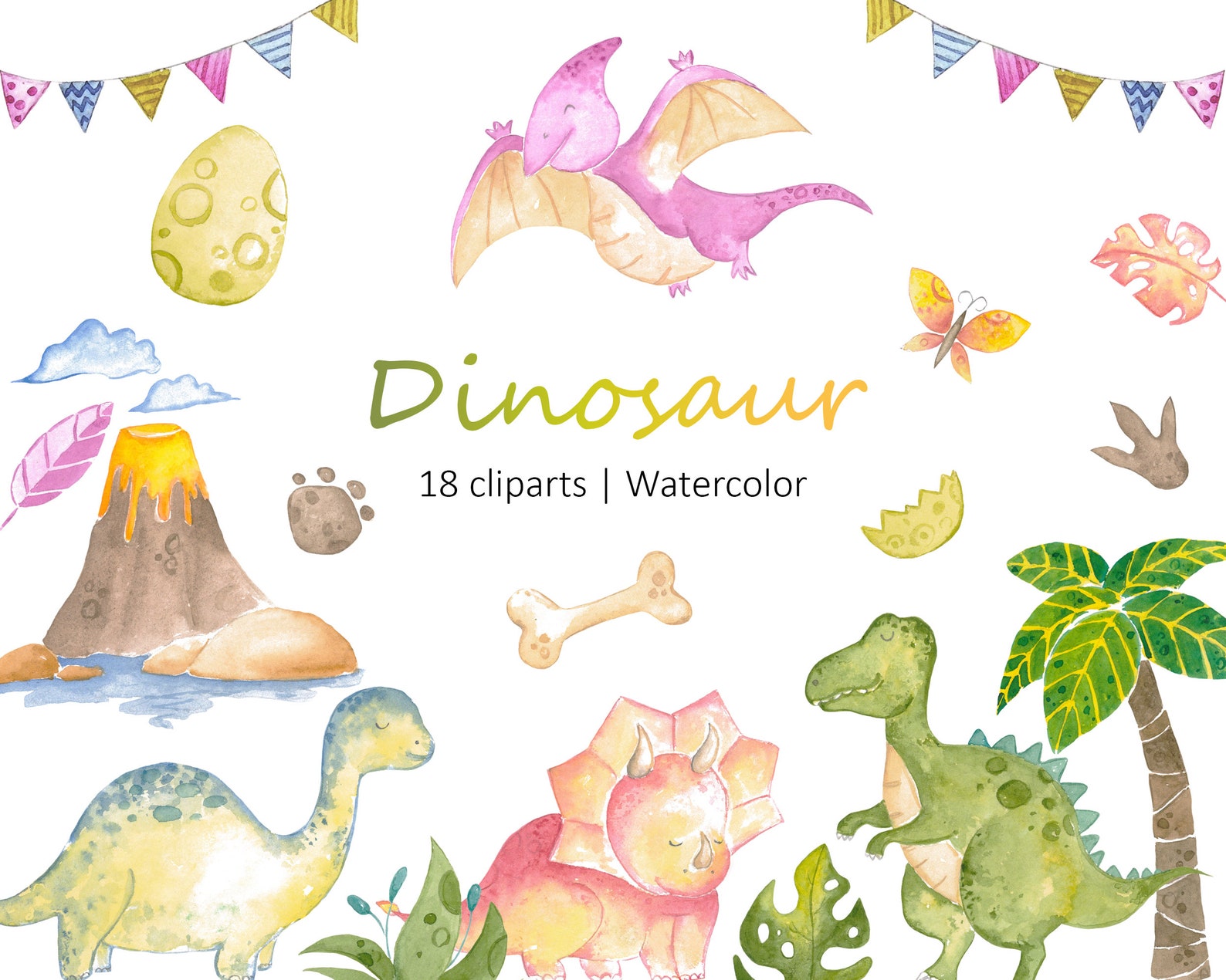 Cute Dinosaur Watercolor Clipart, PNG & JPG Digital Download - Etsy