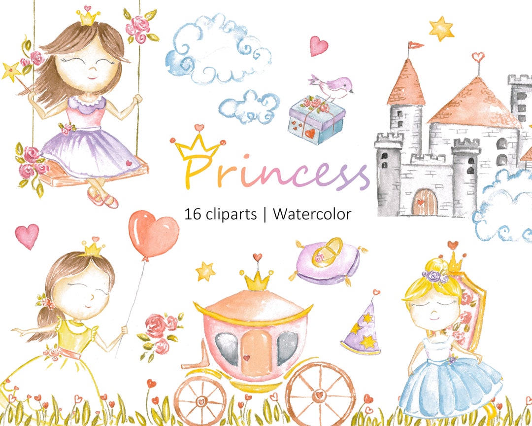 Little Princess Watercolor Clipart, Princess Castle Watercolor Clipart ...