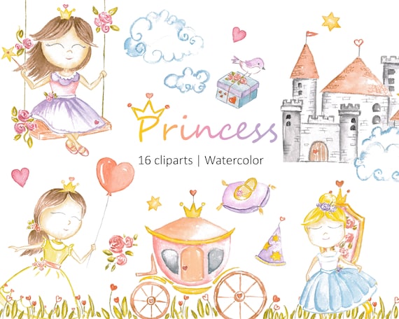Little Princess Watercolor Clipart Princess Castle Watercolor - Etsy