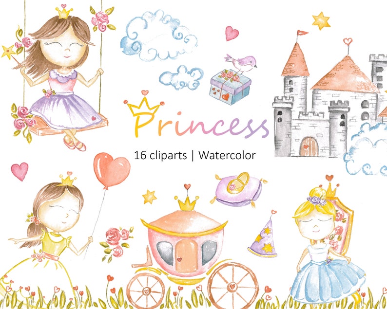 Little Princess Watercolor Clipart Princess Castle Watercolor - Etsy