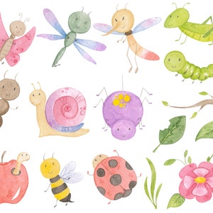 Cute Bugs Watercolor Clipart, Garden Bugs Clipart, Watercolor Spring ...