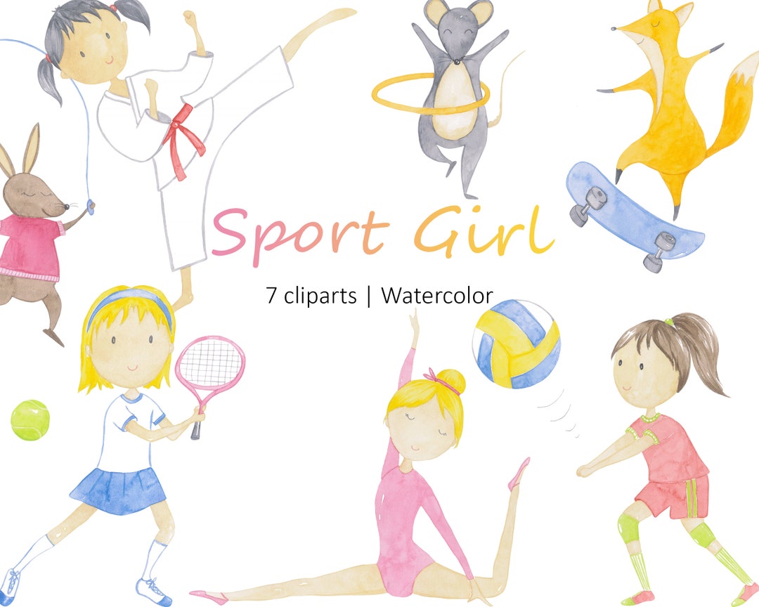 Sport Girl Watercolor Clipart, Sport Day Clipart, Watercolor Sport Girl ...