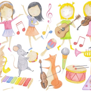 Little Musician Watercolor Clipart, Musical Instrument Clipart ...