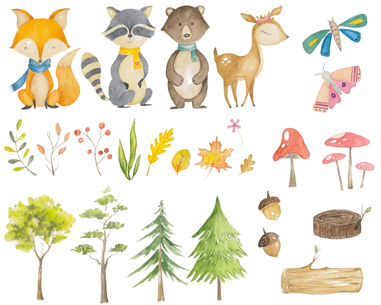 Woodland Animals Watercolor Clipart, Woodland Nursery Watercolor ...