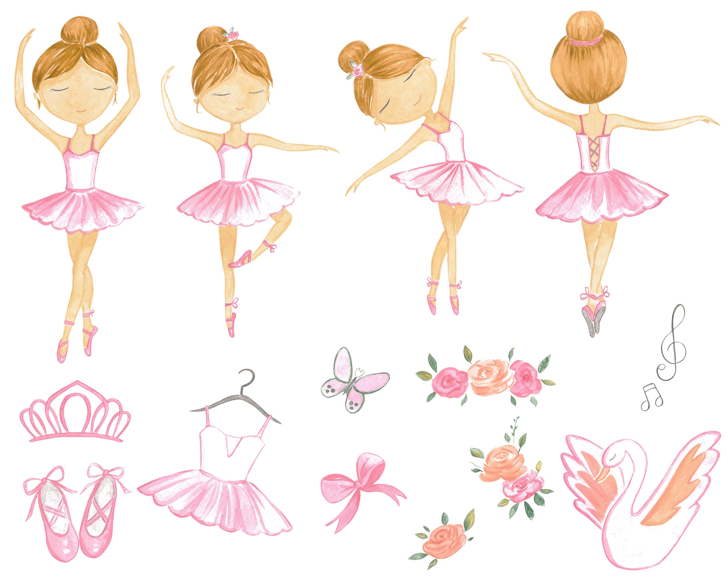 Pink Ballerina Watercolor Clipart Ballet Clipart Watercolor | Etsy