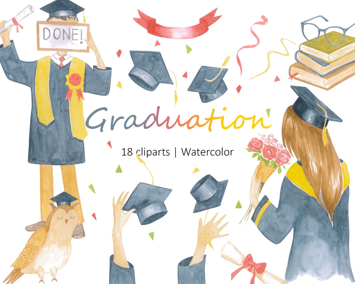 Graduation Watercolor Clipart Watercolor Graduate Clipart - Etsy
