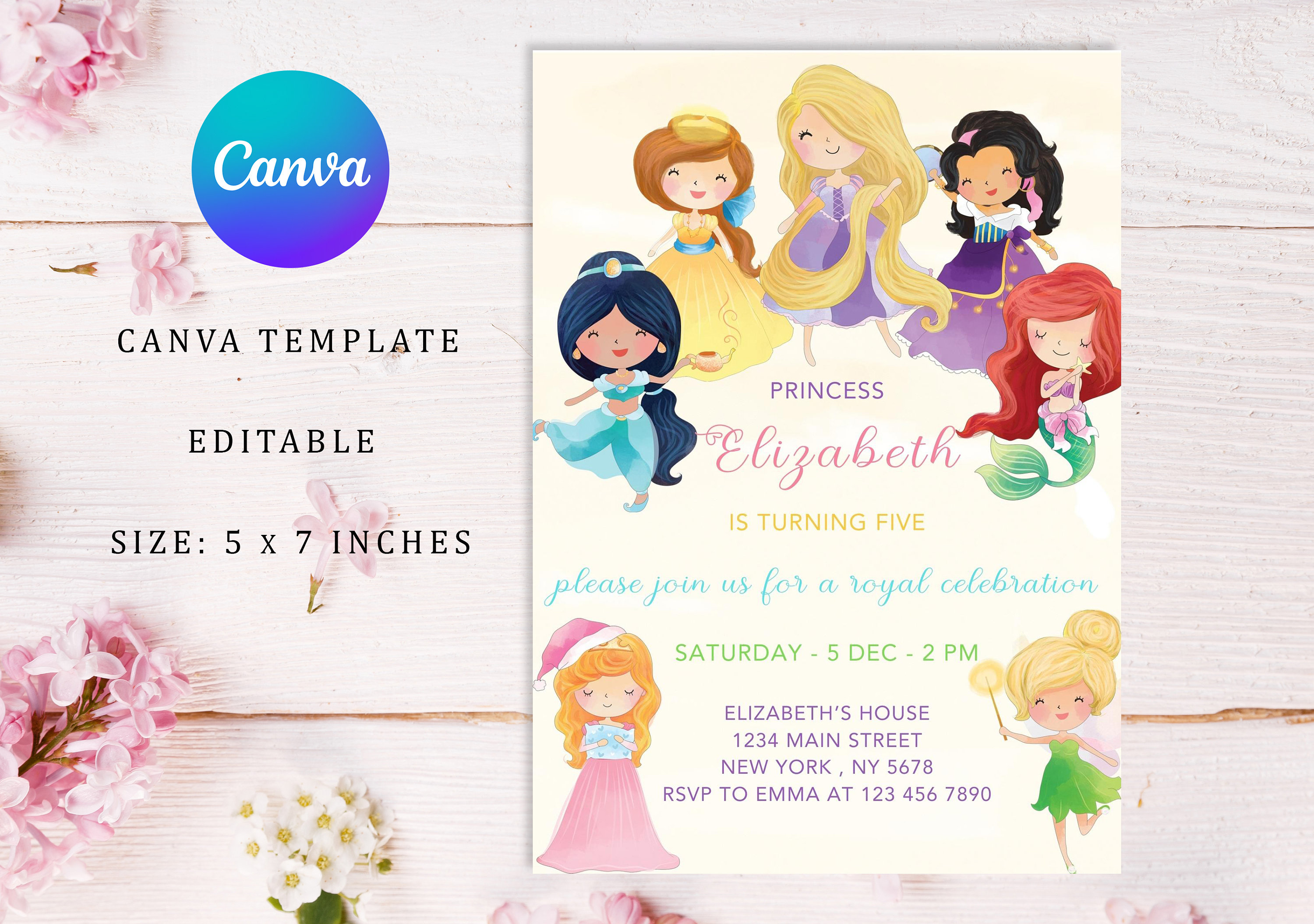 Disney Princesses Birthday Invitation Royal Celebration - Etsy