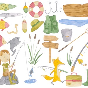 Fishing Watercolor Clipart, Watercolor Fishing Set, Gone Fishing, PNG ...