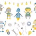 Robots Watercolor Clipart, Robotics Nursery Clipart, PNG & JPG Digital ...