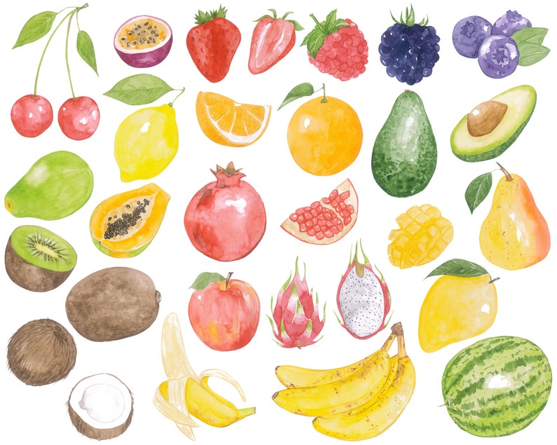 Fruits Watercolor Clipart Watercolor Fruity Decor Clipart - Etsy
