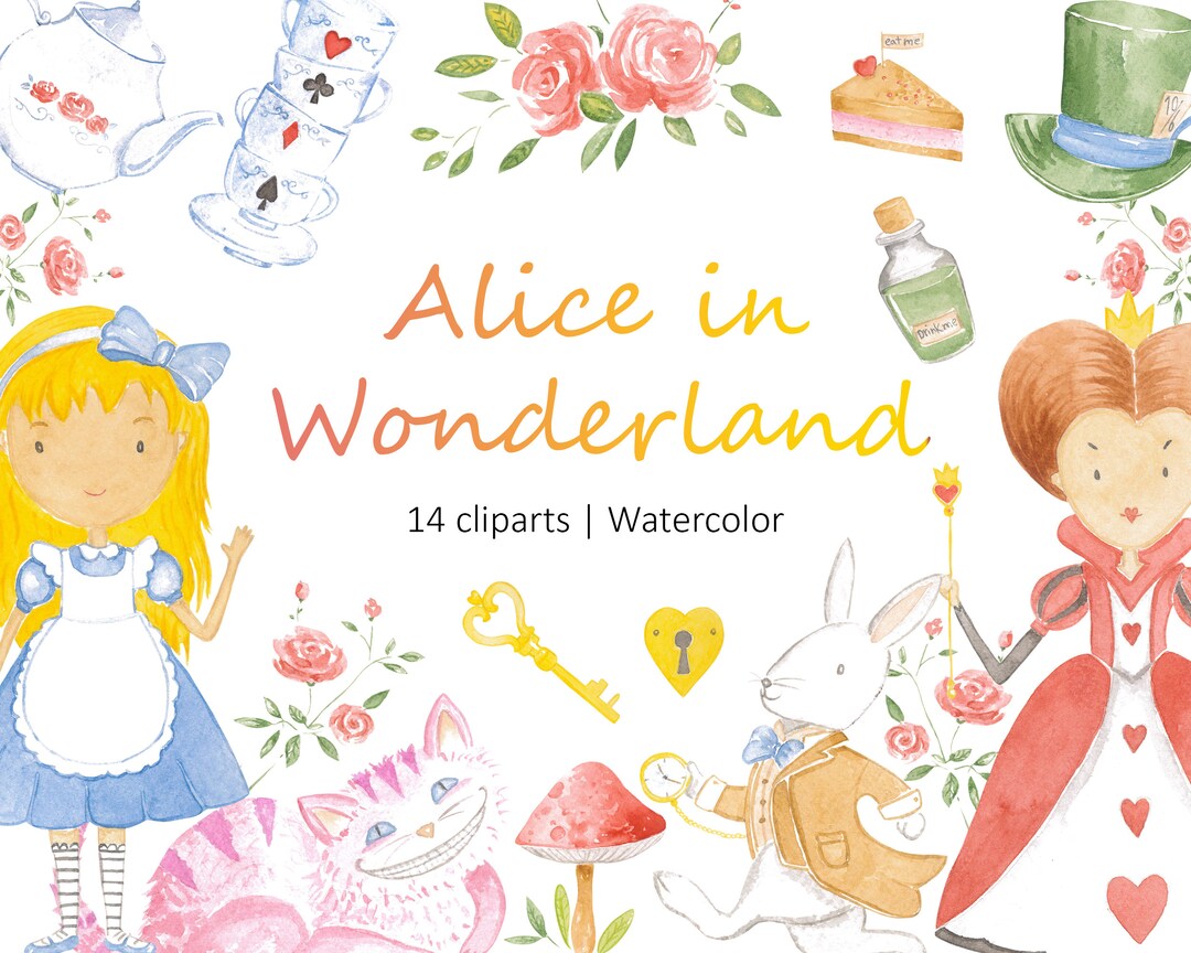 Alice in Wonderland Watercolor Clipart, Watercolor Wonderland Party ...