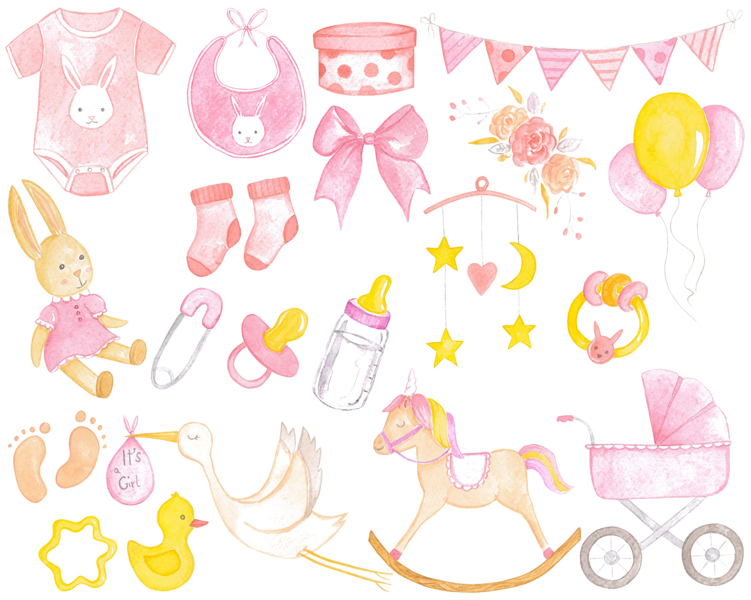 Baby Girl Watercolor Clipart, Watercolor Boho Baby, Newborn Clipart Set ...