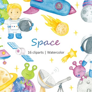 Astronaut and Space Watercolor Clipart, Space Collection Clipart ...
