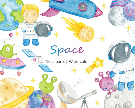 Astronaut and Space Watercolor Clipart Space Collection | Etsy