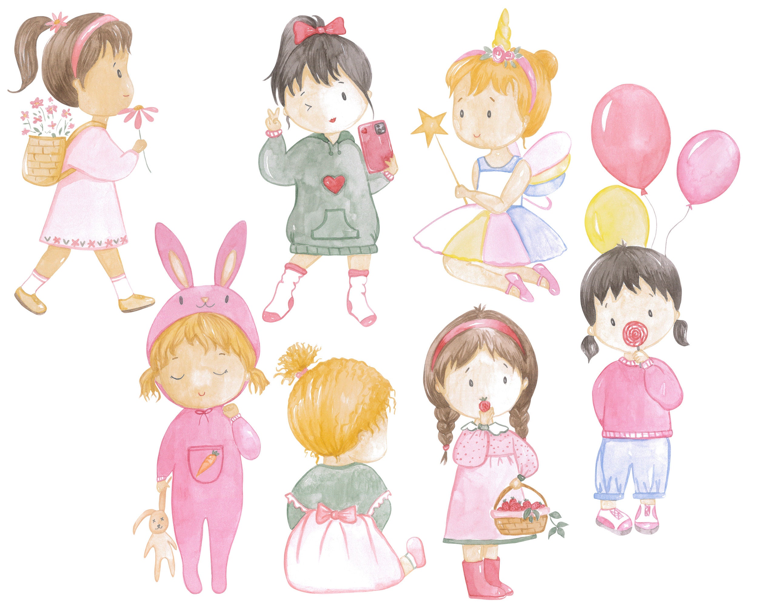 Cute Girls Watercolor Clipart, Watercolor Little Girls, Girls Nursery ...