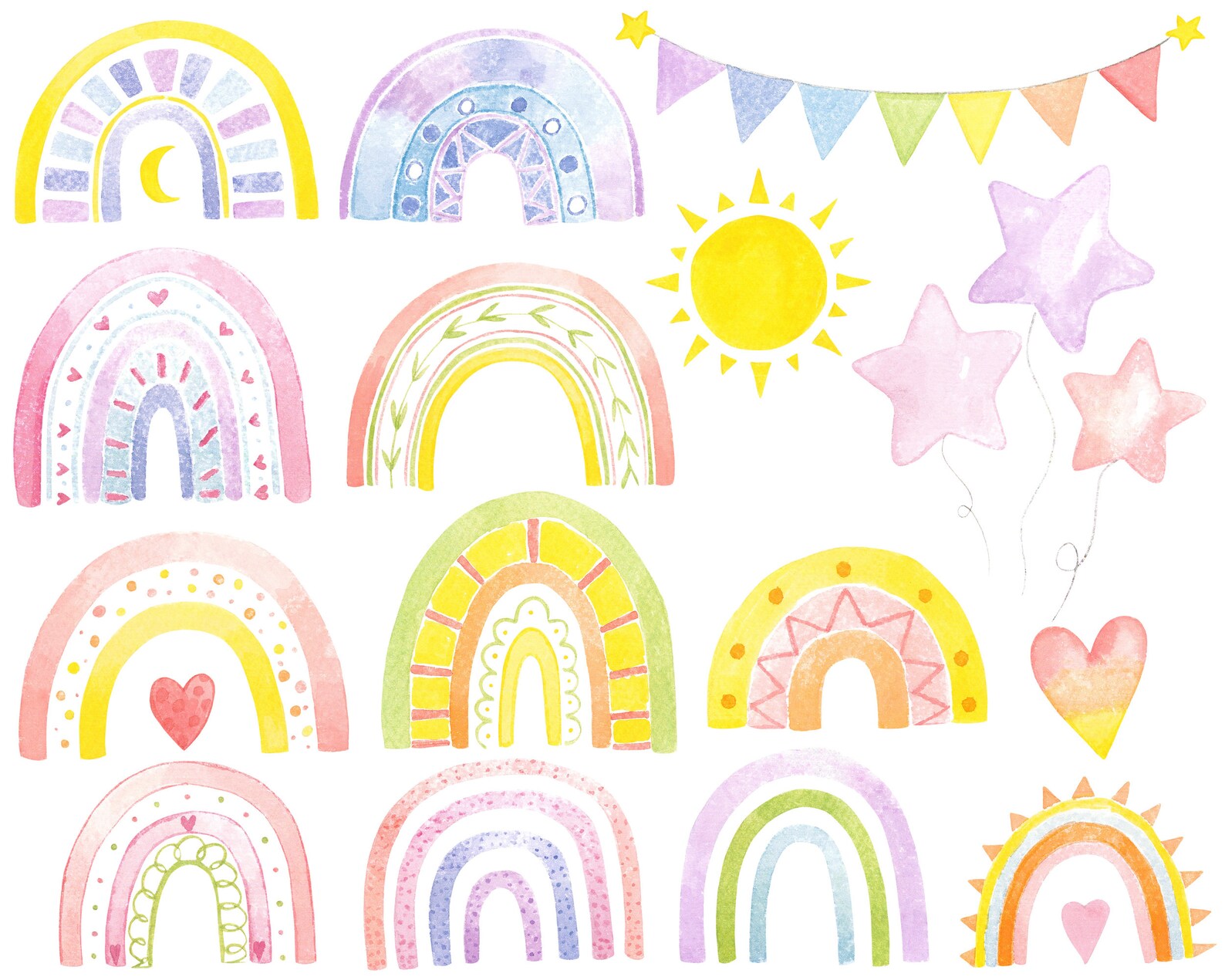 Rainbow Watercolor Clipart Watercolor Rainbow Birthday - Etsy