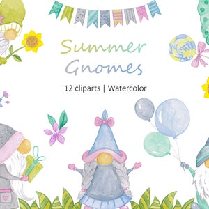 Summer Gnomes Watercolor Clipart, Cute Gnomes Clipart, PNG & JPG ...