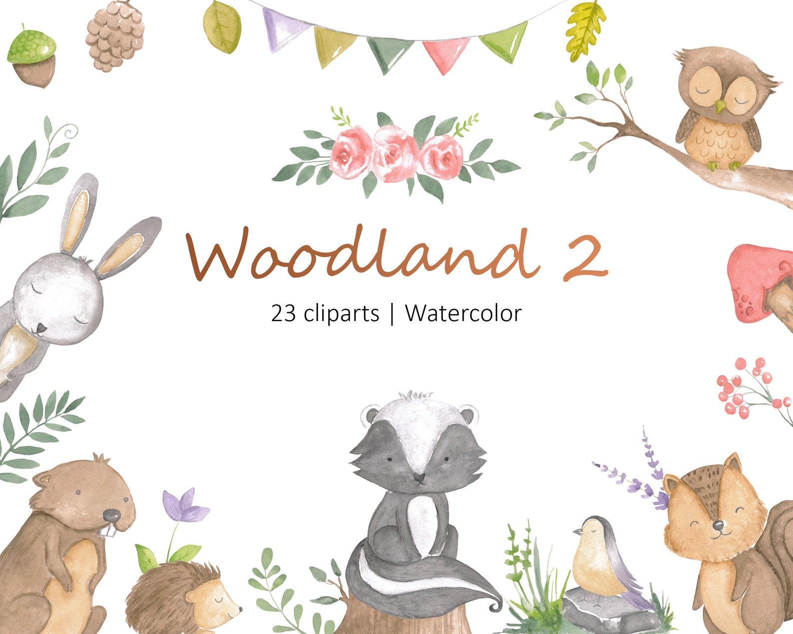 Woodland Animals Watercolor Clipart Woodland Nursery | Etsy