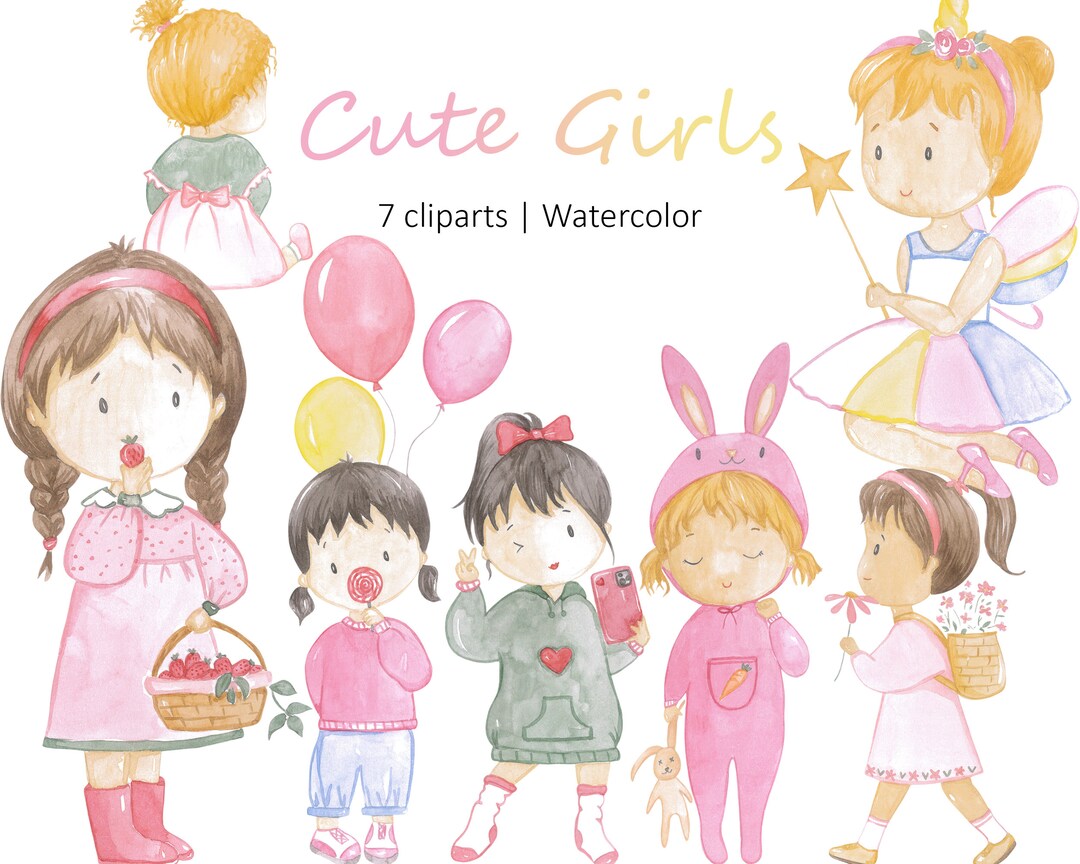 Cute Girls Watercolor Clipart, Watercolor Little Girls, Girls Nursery ...