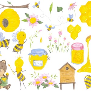 Watercolor Bee Birthday Clipart Set, Bee Party Clipart Set, PNG & JPG ...