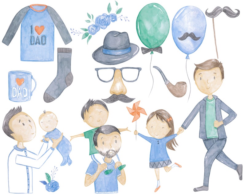 Father's Day Watercolor Clipart, Watercolor Dad and Son Clipart, Family ...