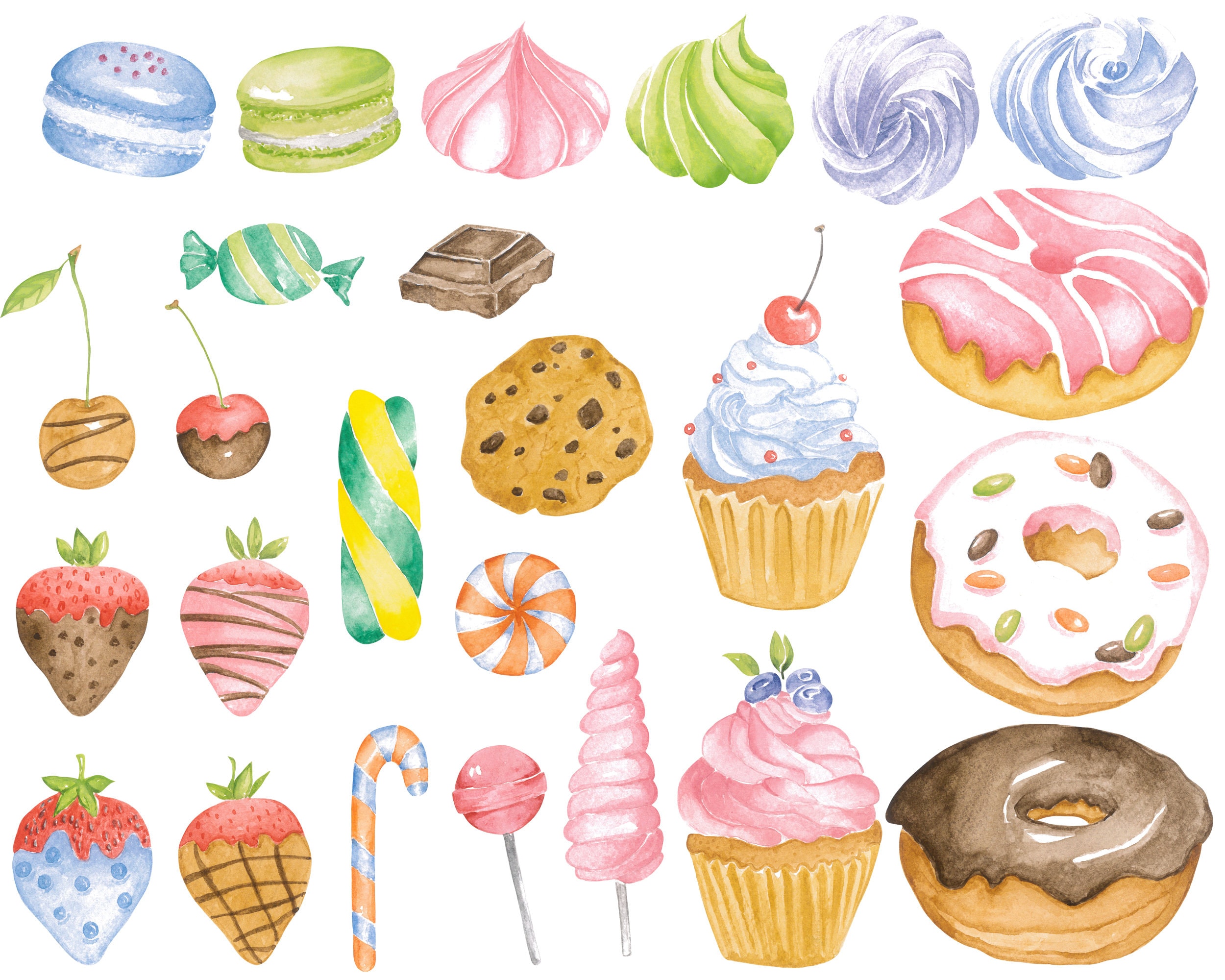 Watercolor Sweet Clipart Watercolor Dessert Pastries - Etsy