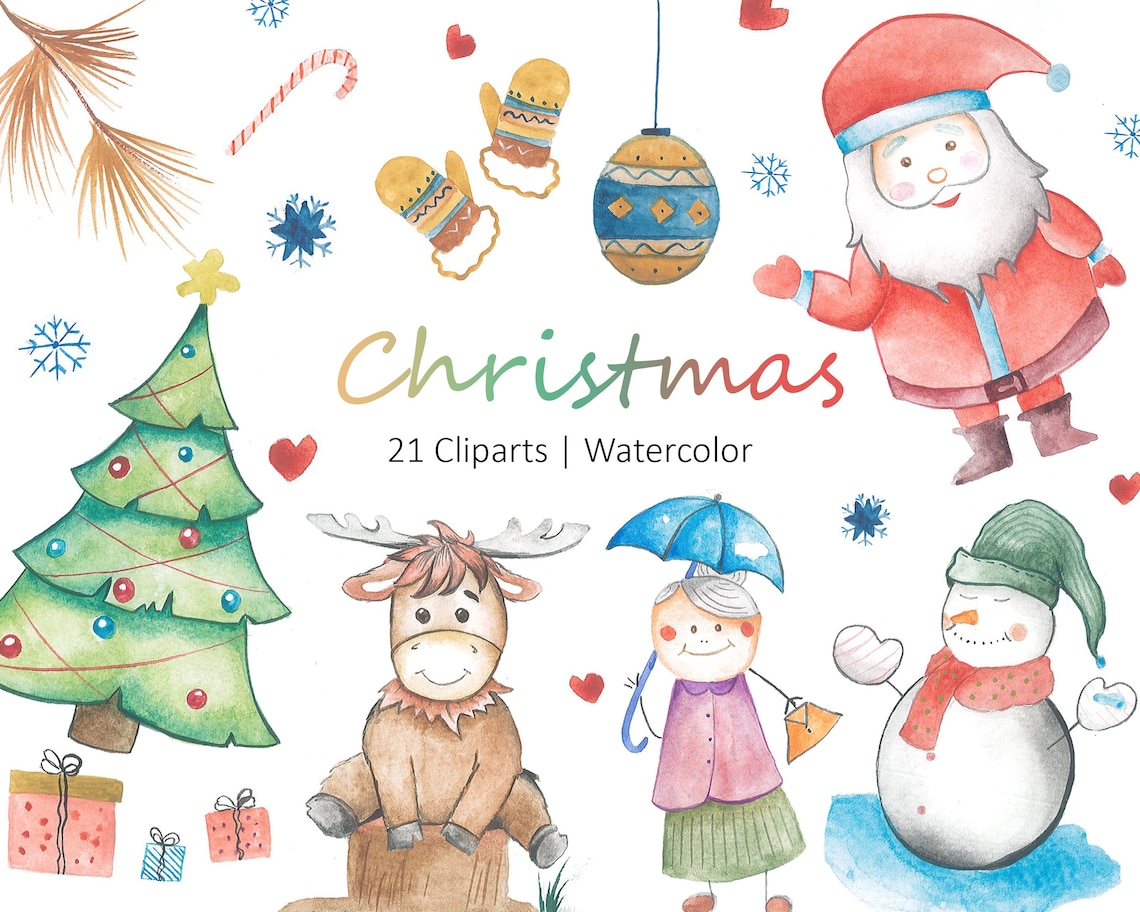 Merry Christmas Watercolor Clipart Winter Holidays Watercolor - Etsy