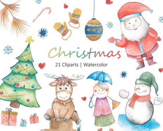 Merry Christmas Watercolor Clipart Winter Holidays Watercolor | Etsy