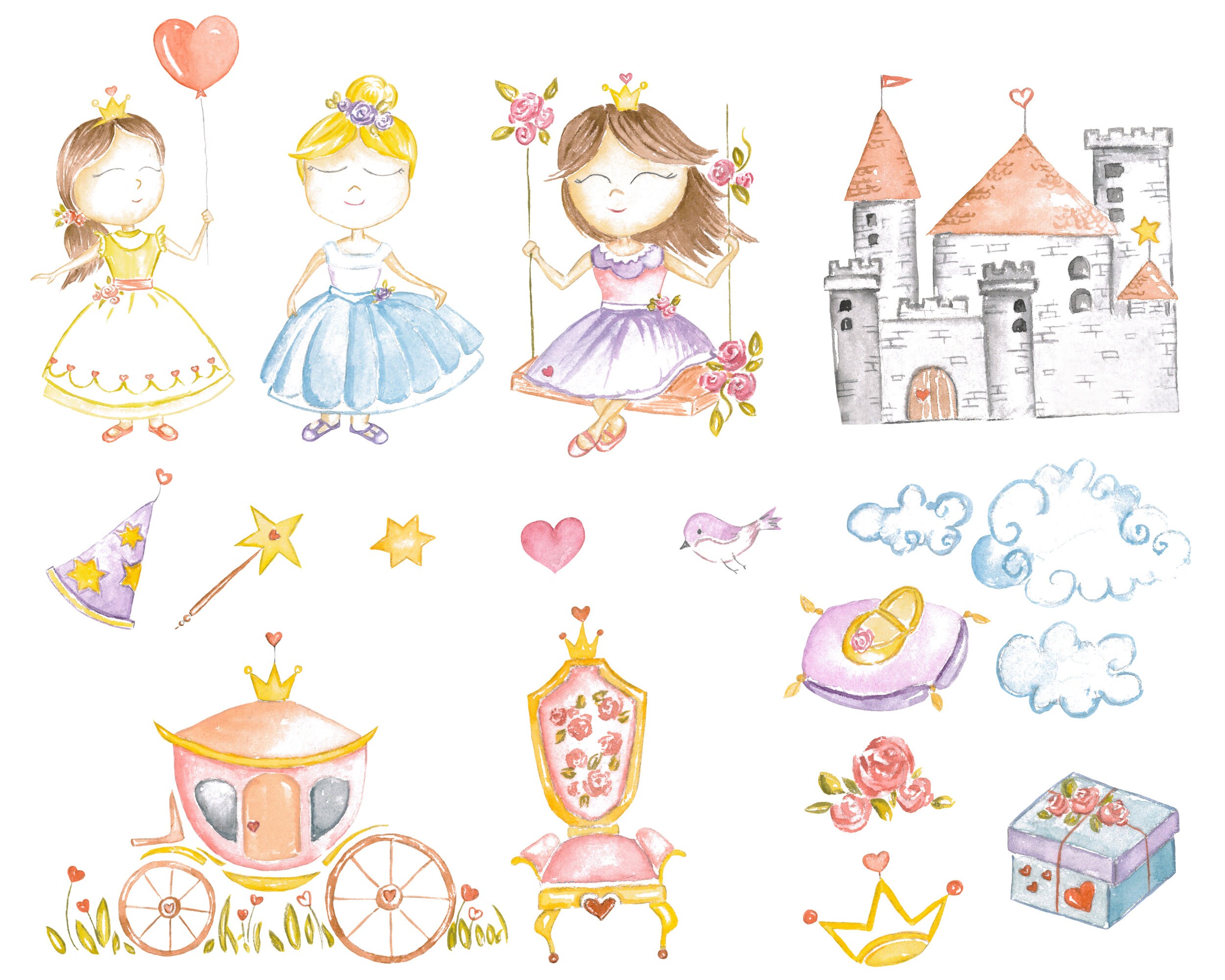 Little Princess Watercolor Clipart Princess Castle Watercolor - Etsy