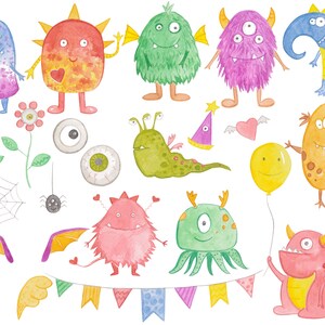Cute Monsters Watercolor Clipart Monster Birthday Clipart - Etsy