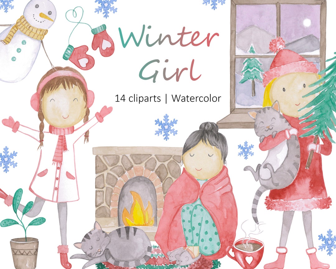 Winter Girl Watercolor Clipart, Christmas Girl Clipart, Watercolor ...
