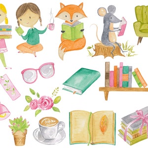 Book Lover Watercolor Clipart, Back to School Clipart Set, Watercolor ...