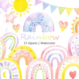 Rainbow Watercolor Clipart Watercolor Rainbow Birthday - Etsy