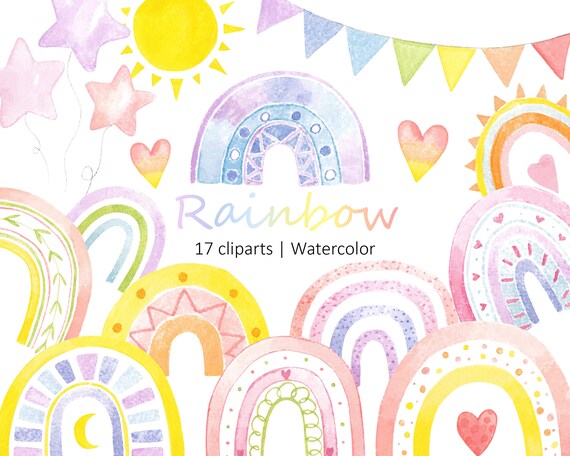 Rainbow Watercolor Clipart Watercolor Rainbow Birthday - Etsy